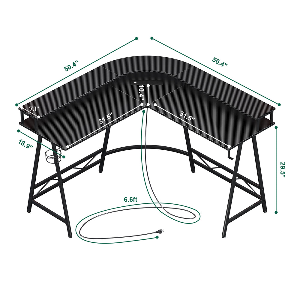 Huuger L Shaped Desk Gaming Desk with LED Lights & Power Outlets, Comp